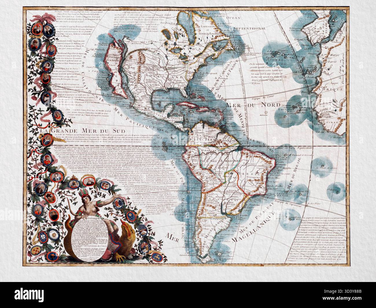 America Map 1735 – Antique 18th Century Map of North and South America ...