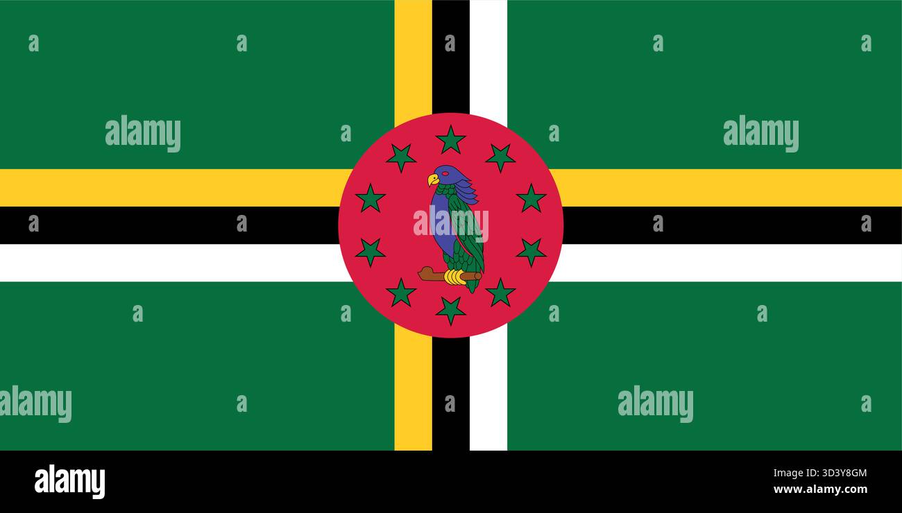Official national flag of Dominica with green, yellow, black, and white ...