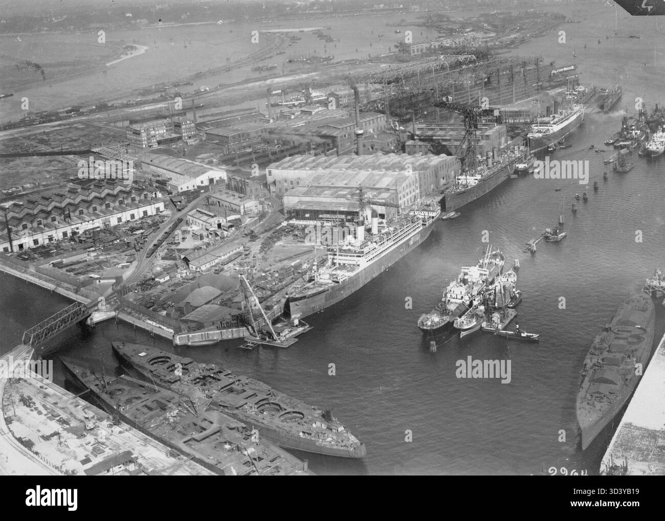 A photograph from 1920 showing unfinished battleships, including the ...