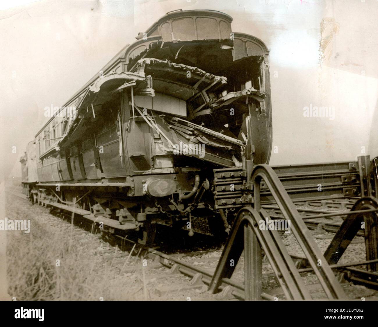 Train wreck following a railway disaster at Aigill Moor, England, in ...