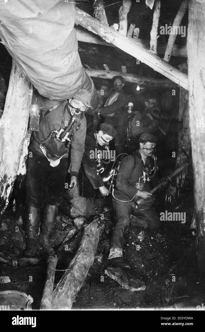 Between 1910 and 1940, coal mining in Limburg, Netherlands. Miners are ...