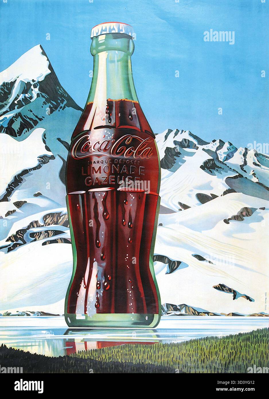 A Coca-Cola advertisement from around 1940 in Switzerland, featuring a ...