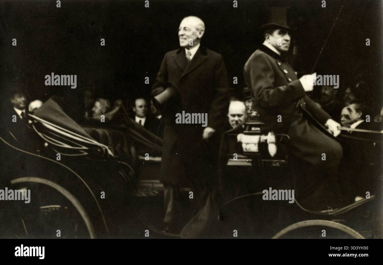 President Woodrow Wilson arrives in Paris by carriage in 1918, marking ...