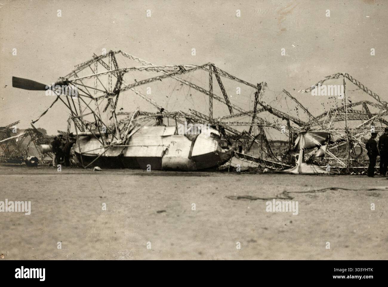 The Zeppelin airship Schwaben crashed in 1912. The photo captures the ...
