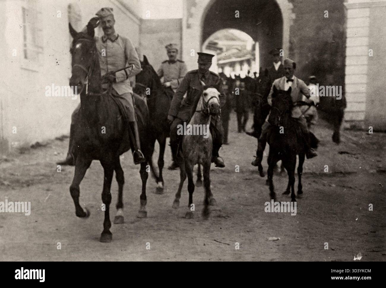 Wilhelm von Wied, Prince of Albania, riding a horse through the streets ...