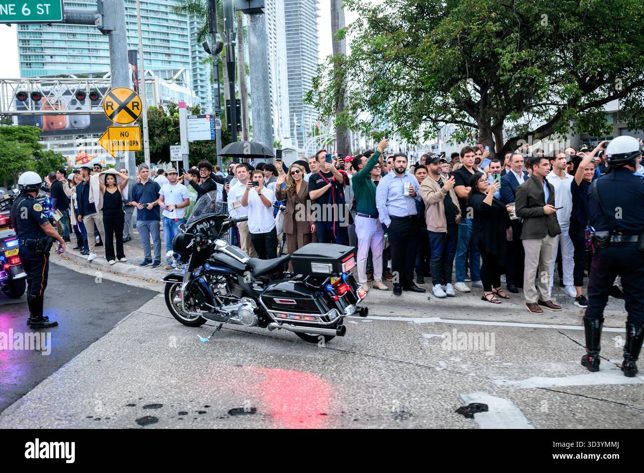 President Donald Trump departs the Kaseya Center in Miami, Florida ...
