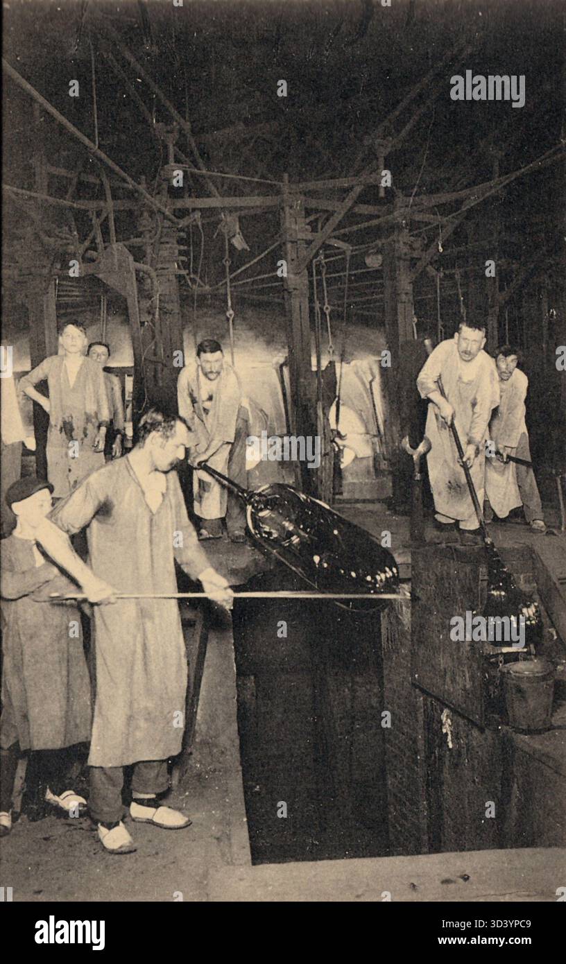 This image from circa 1910 shows the process of drilling glass ...