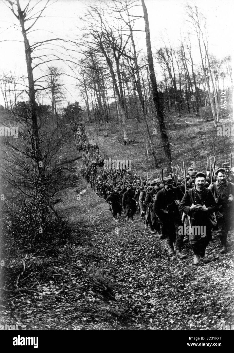 French soldiers departing for trench relief during World War I in April ...