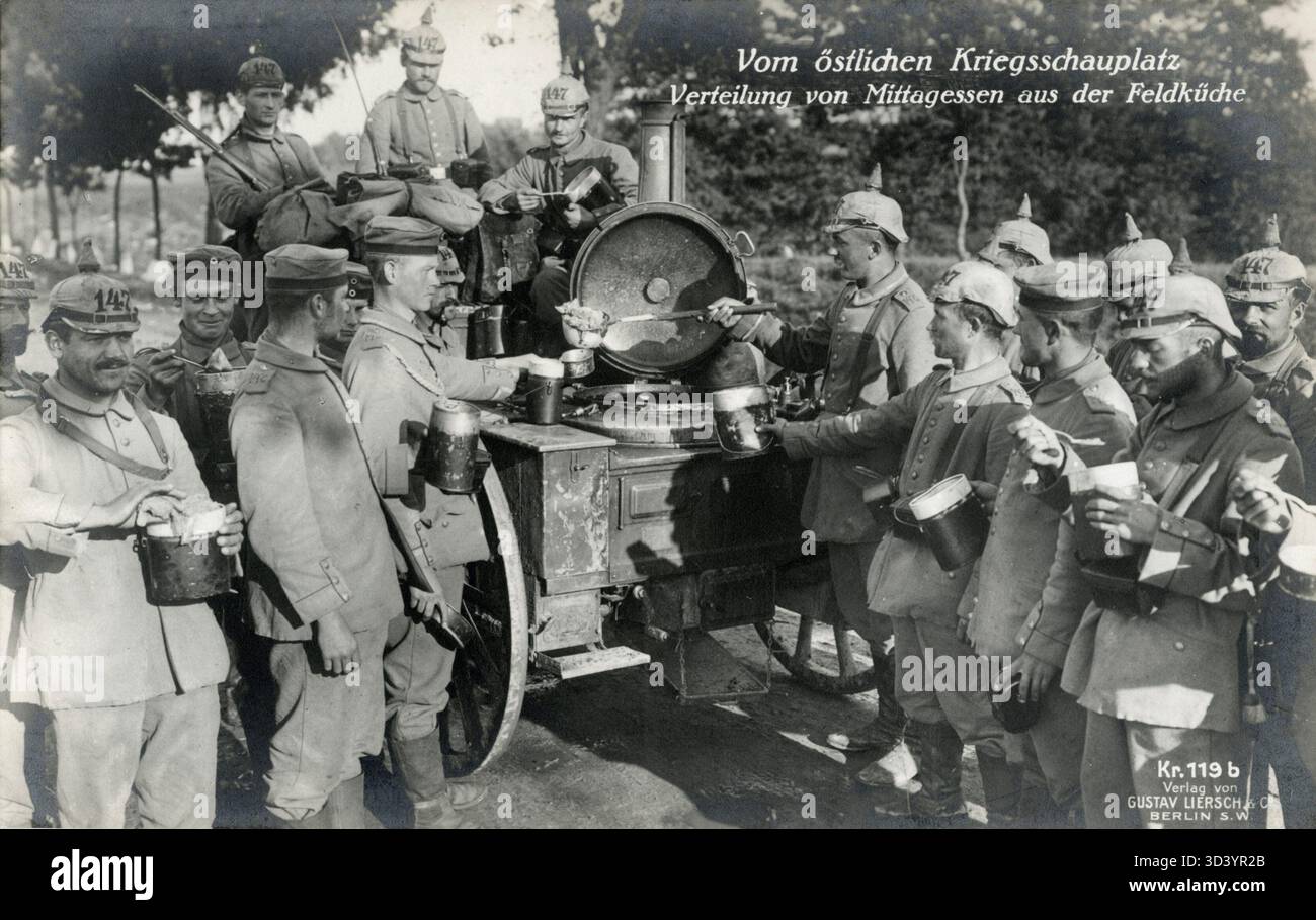 A World War I postcard from the Eastern Front in 1914, showing soldiers ...