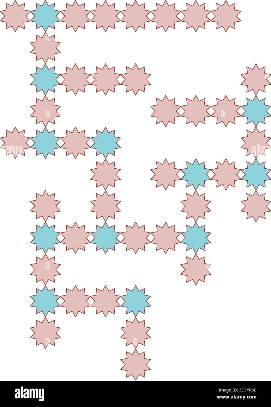Intertwined repeating pattern of pink and blue star shapes forming a ...