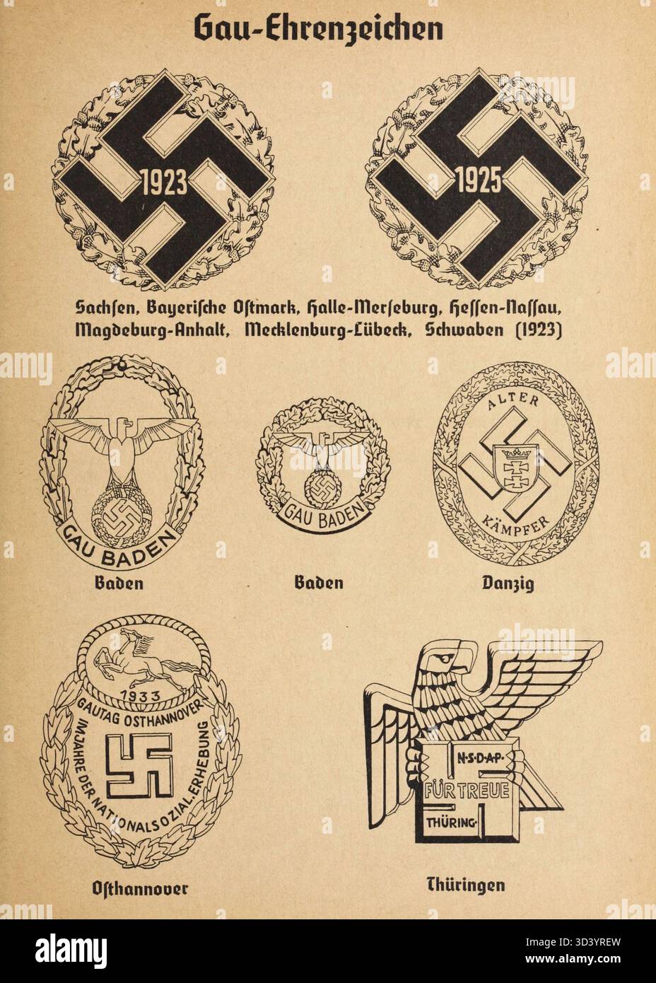 Page from the 1936 NSDAP Organization Book listing various regional ...