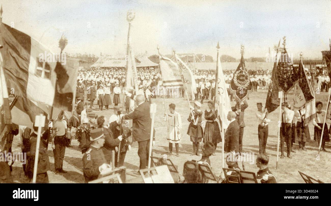 Foreign gymnastics teams salute the new Dutch gymnastics flag during ...