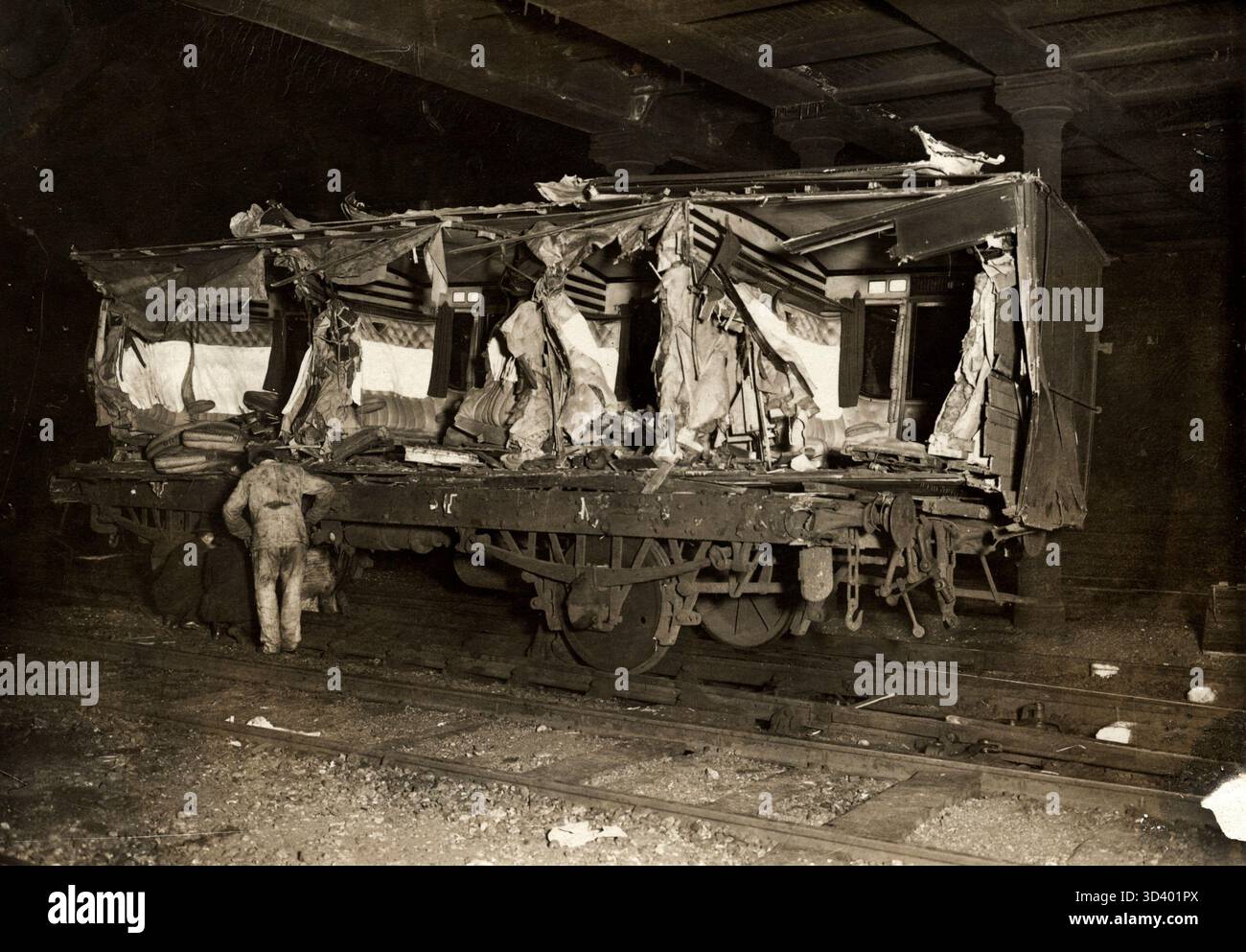 A destroyed train carriage from a railway accident in Paris, France, in ...
