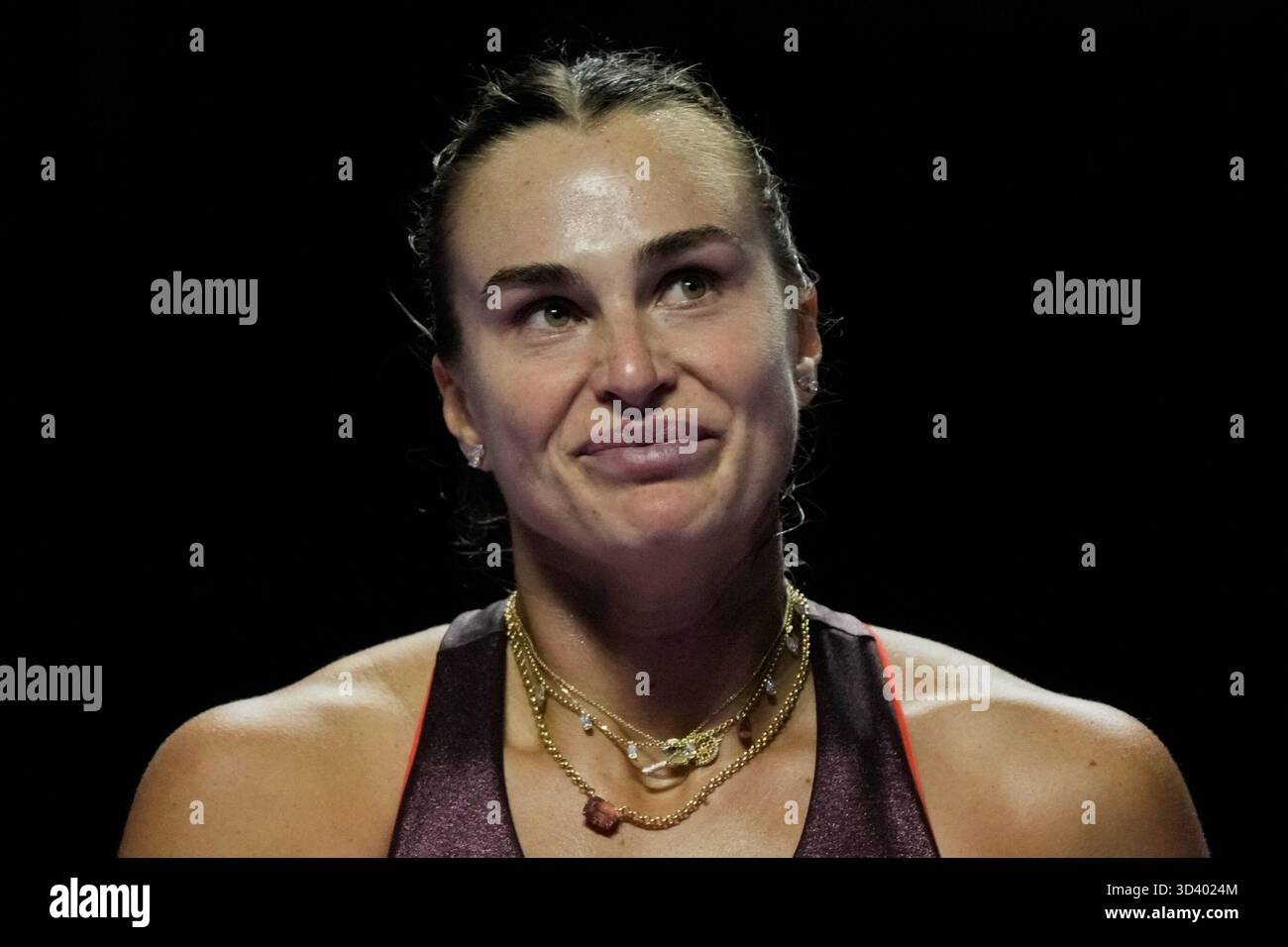 Aryna Sabalenka of Belarus reacts during the women's singles semifinal ...