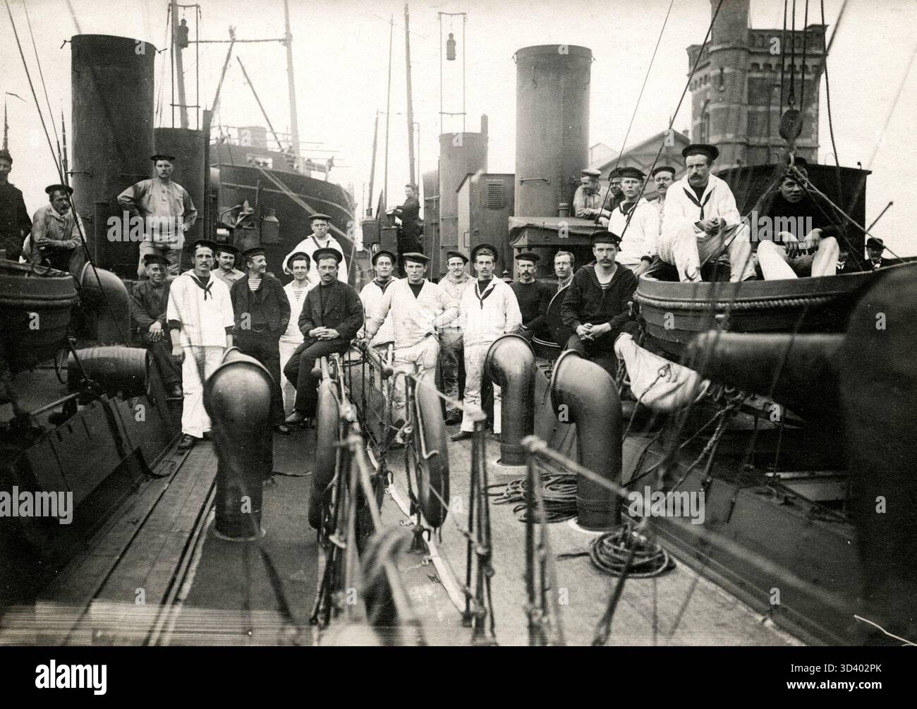 Sailors aboard a docked naval ship in Amsterdam. 1909 Stock Photo - Alamy
