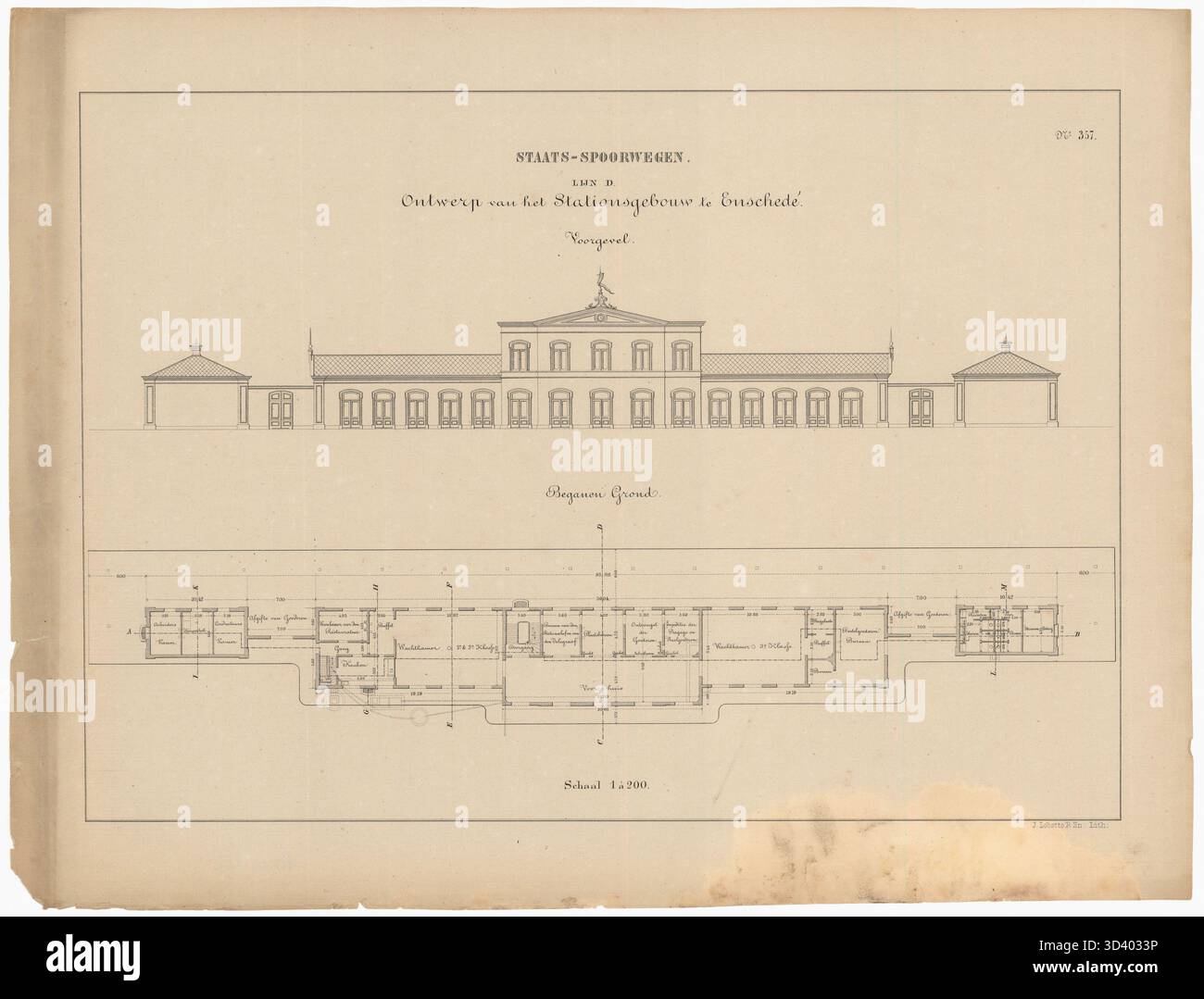 A technical drawing from 1860-1870 depicting the design of the station ...