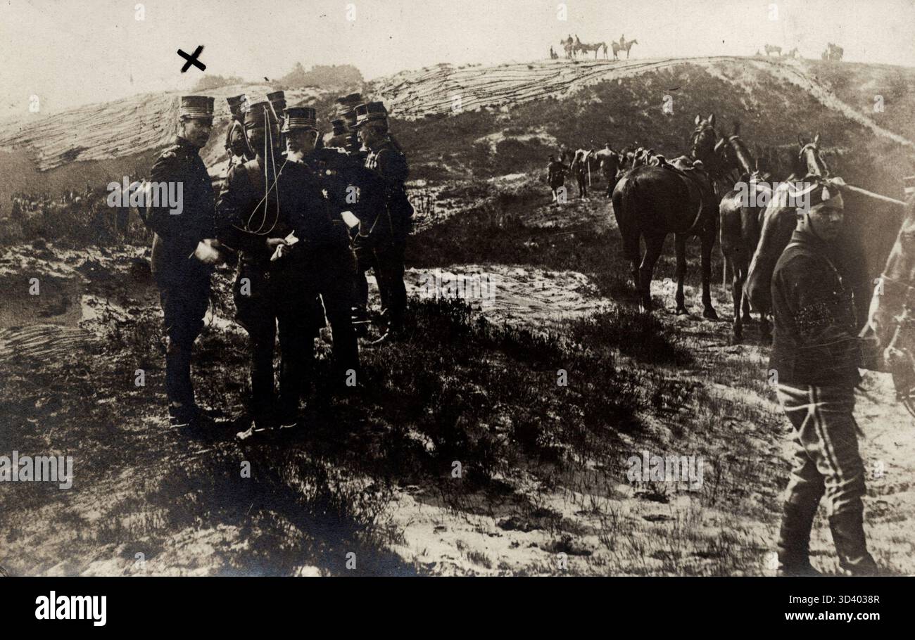 In 1915, King Albert I of Belgium is escorted by various soldiers on a ...