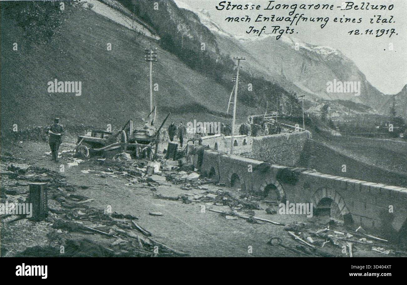 A historical photo showing the Longarone-Belluno road in Italy after ...