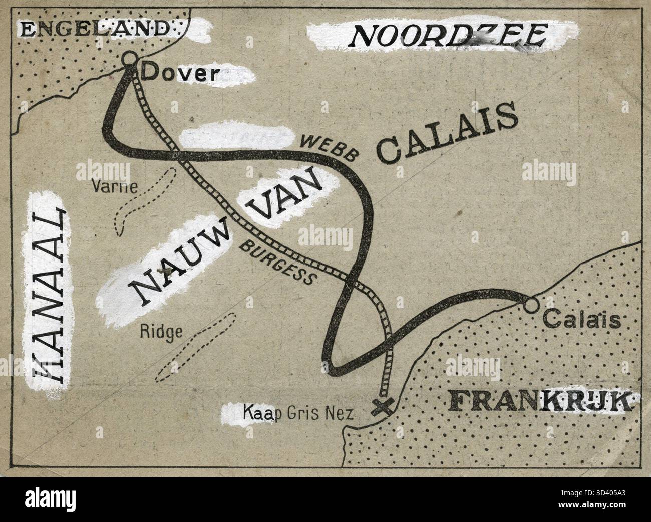 This map from 1923 shows the English Channel crossing route with ...