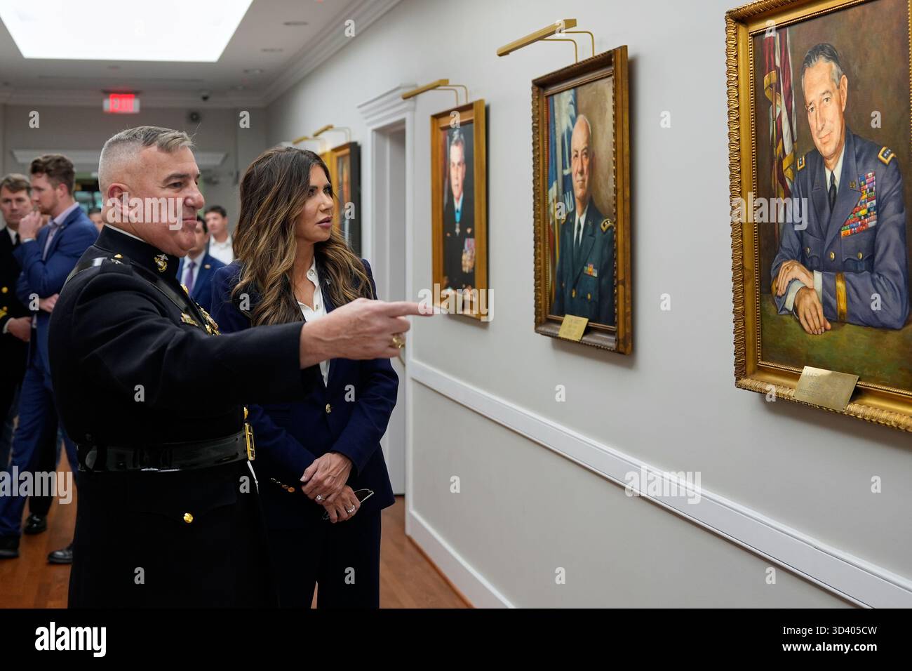 U.S. Homeland Security Secretary Kristi Noem walks with Citadel ...
