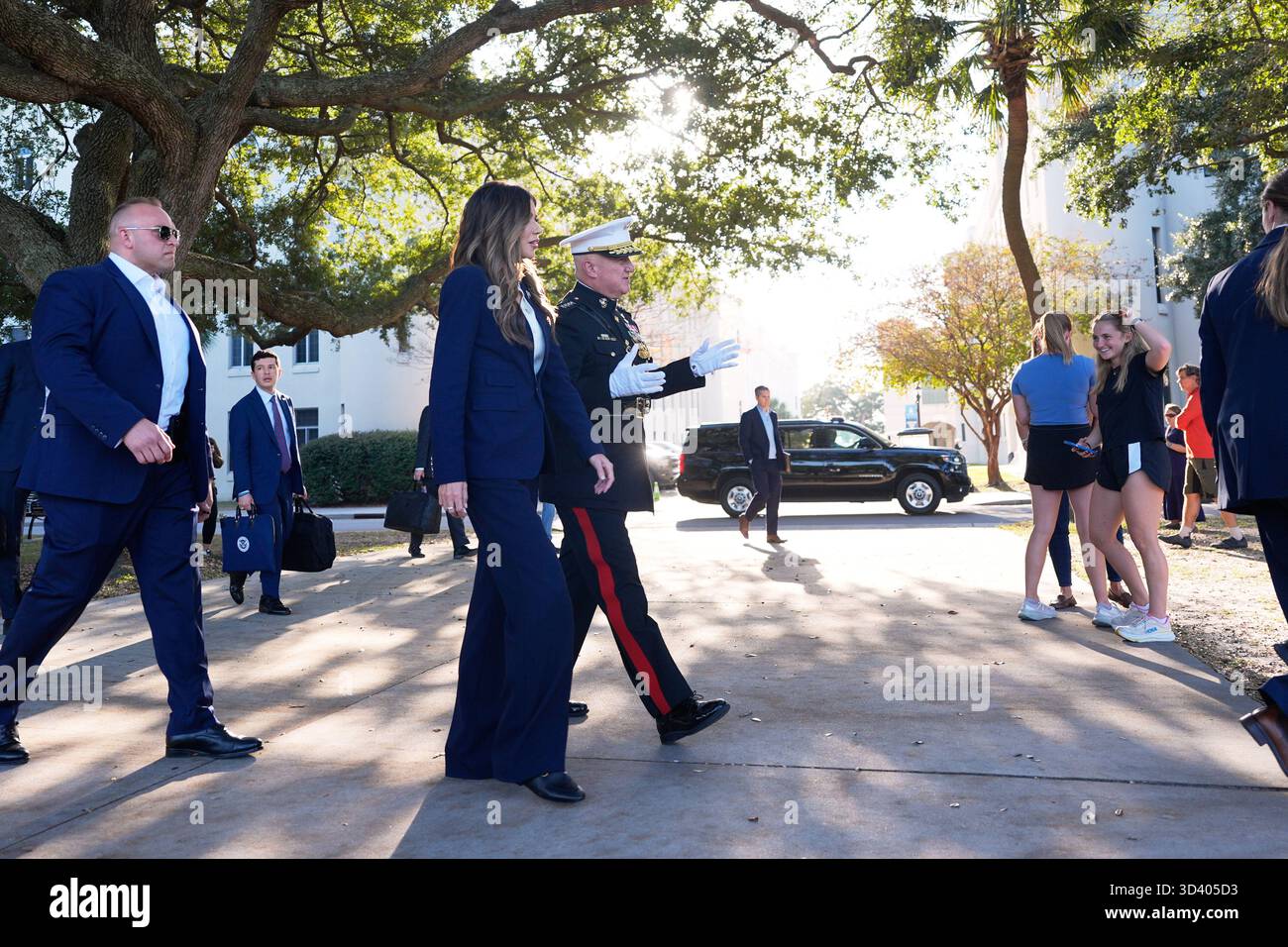 U.S. Homeland Security Secretary Kristi Noem walks with Citadel ...
