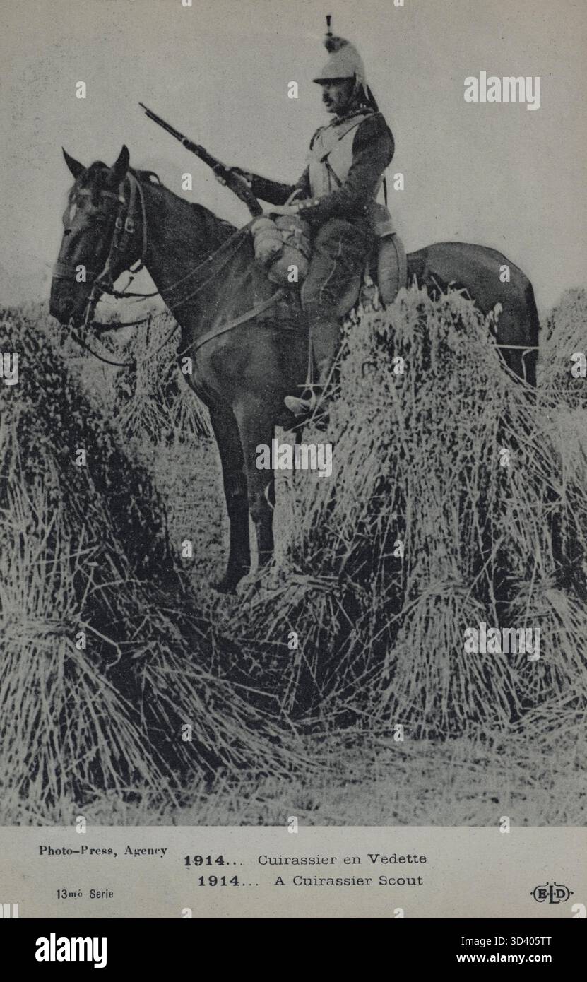 A cuirassier soldier on horseback, armed and wearing a breastplate ...
