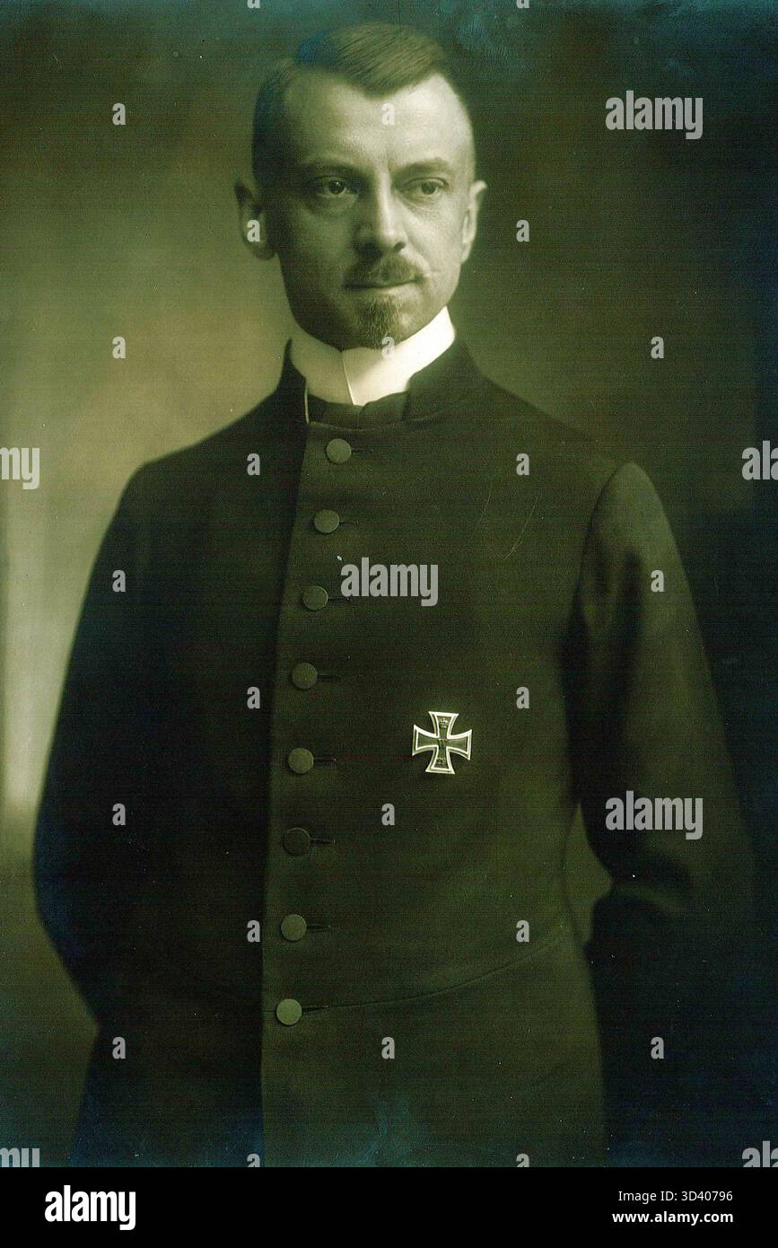 A photograph of Wilhelm Meinhold, a marine chaplain, wearing the Iron ...