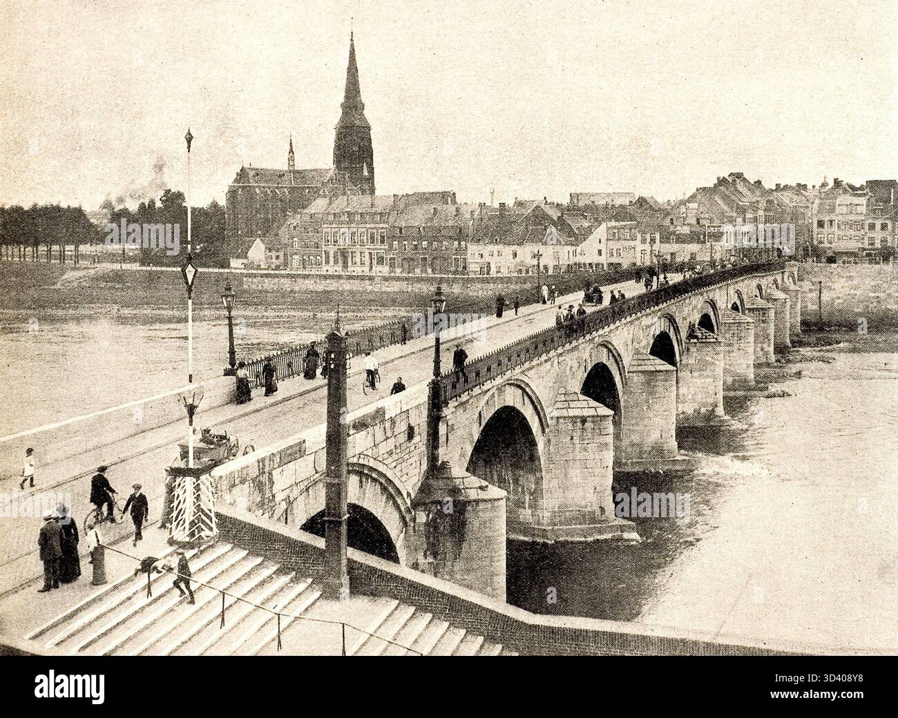 The old Maas Bridge in Maastricht, Netherlands, built with sturdy ...