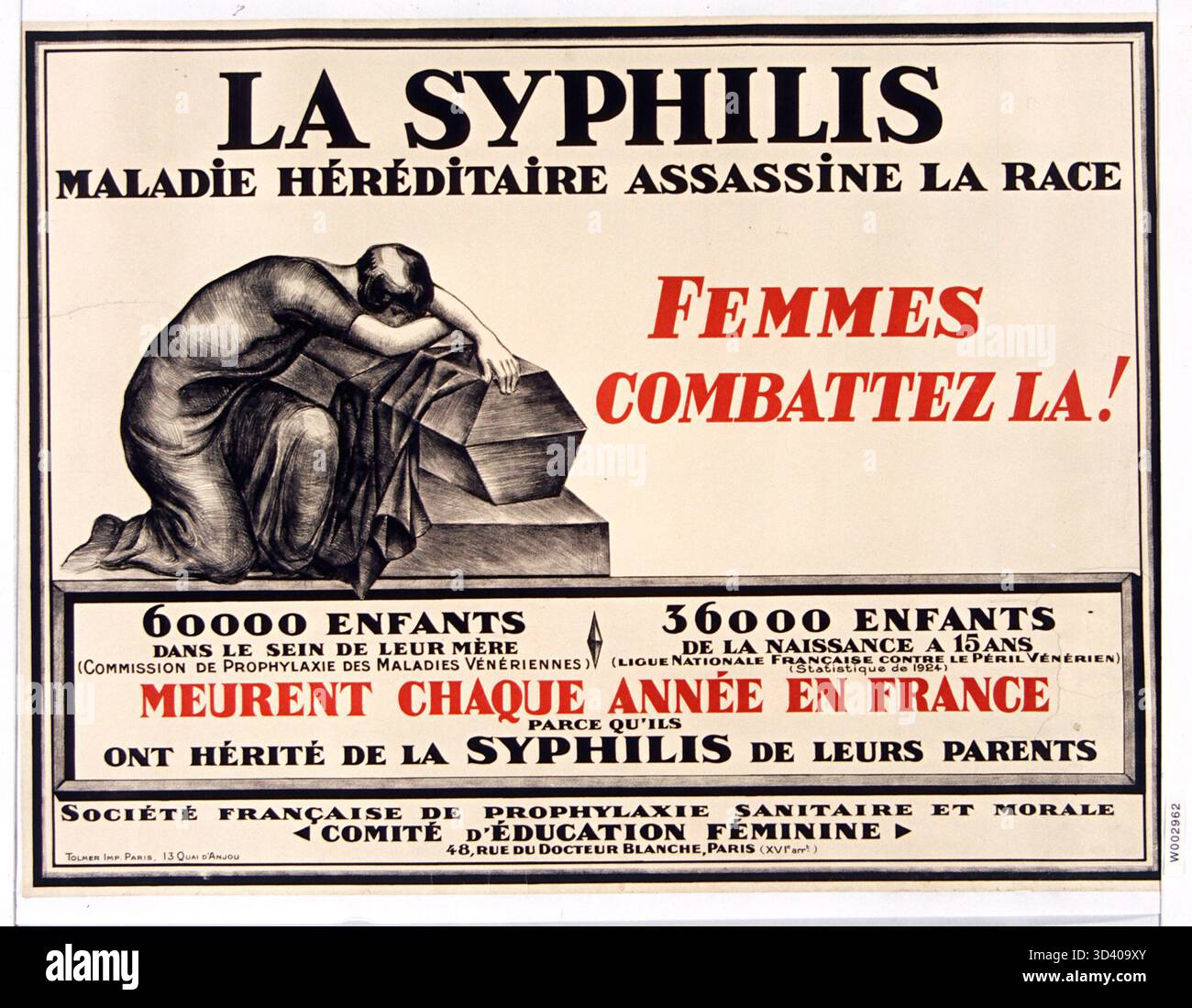 A 1920 French propaganda poster warning against syphilis, portraying it ...