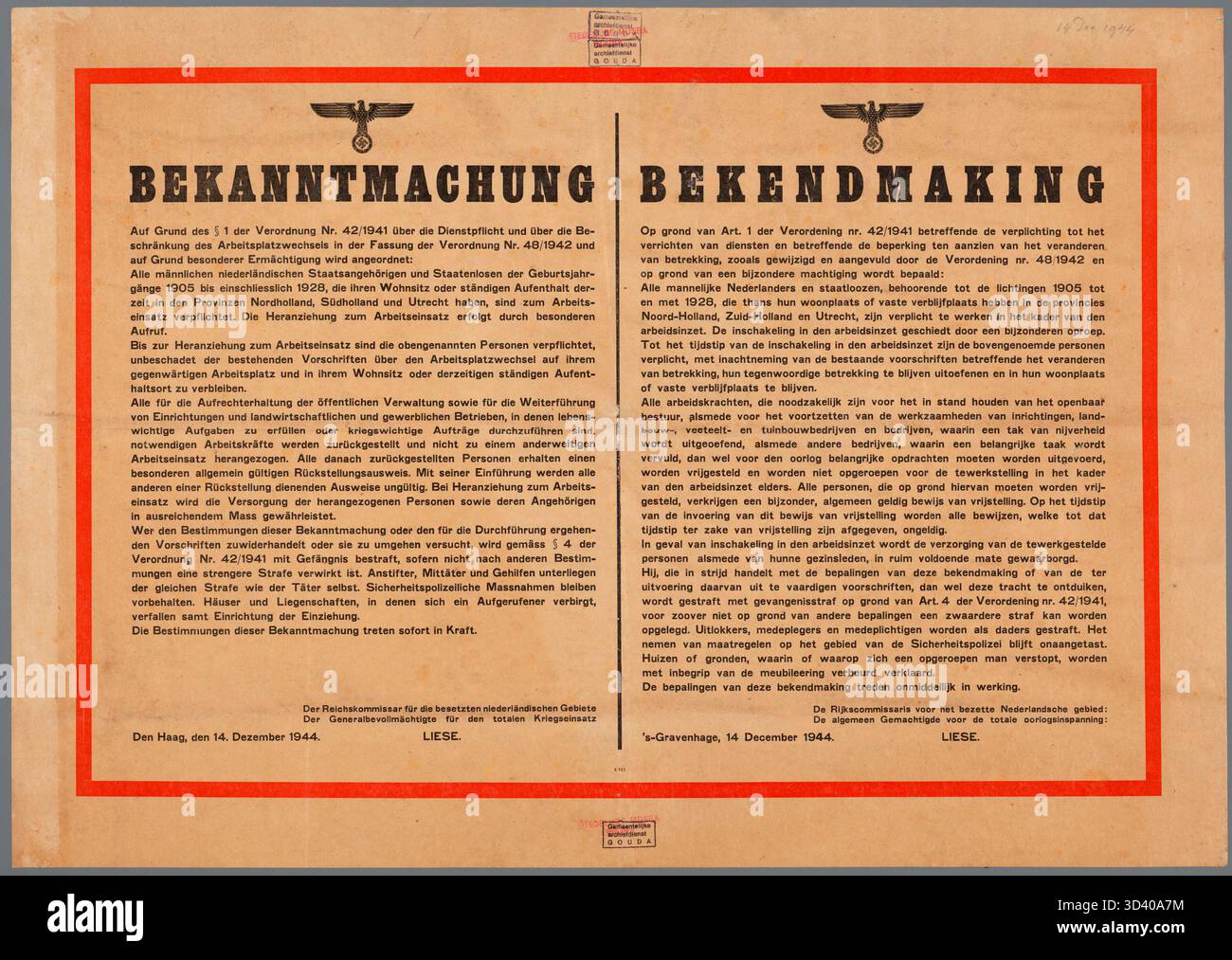 This official document from 14 December 1944 outlines the obligation ...