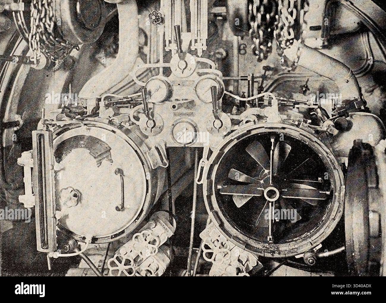 Inside a Dutch submarine, this 1915 photo shows the two forward torpedo ...