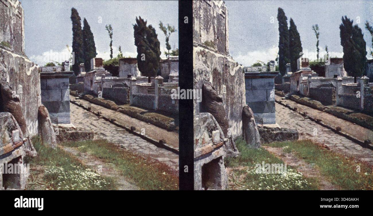 A stereophoto of Pompeii, Italy, taken between 1900 and 1915. The image ...