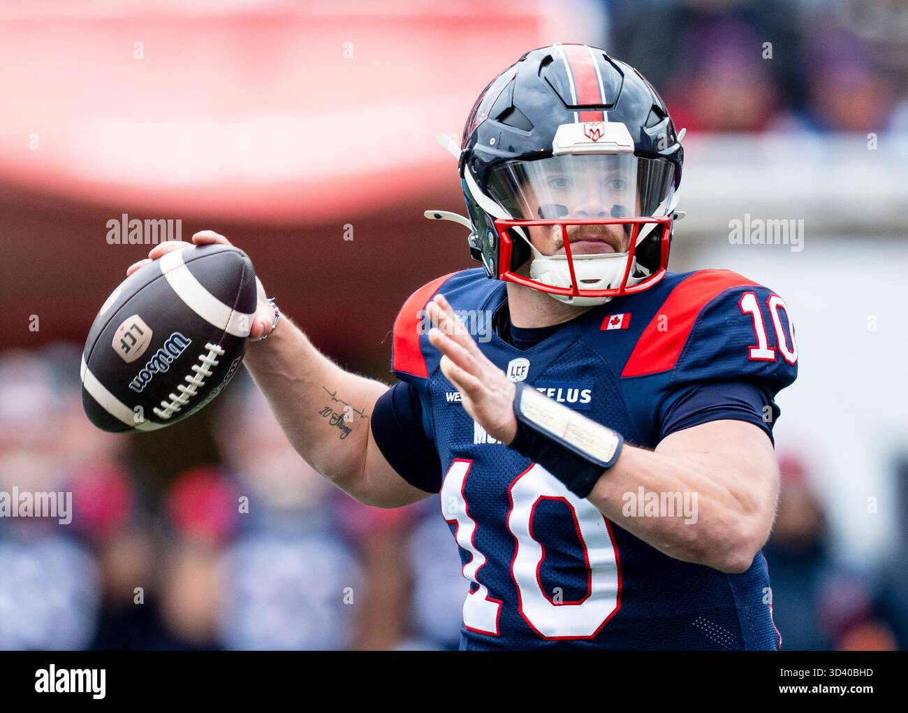 Montreal Alouettes quarterback Davis Alexander (10) throws the ball ...