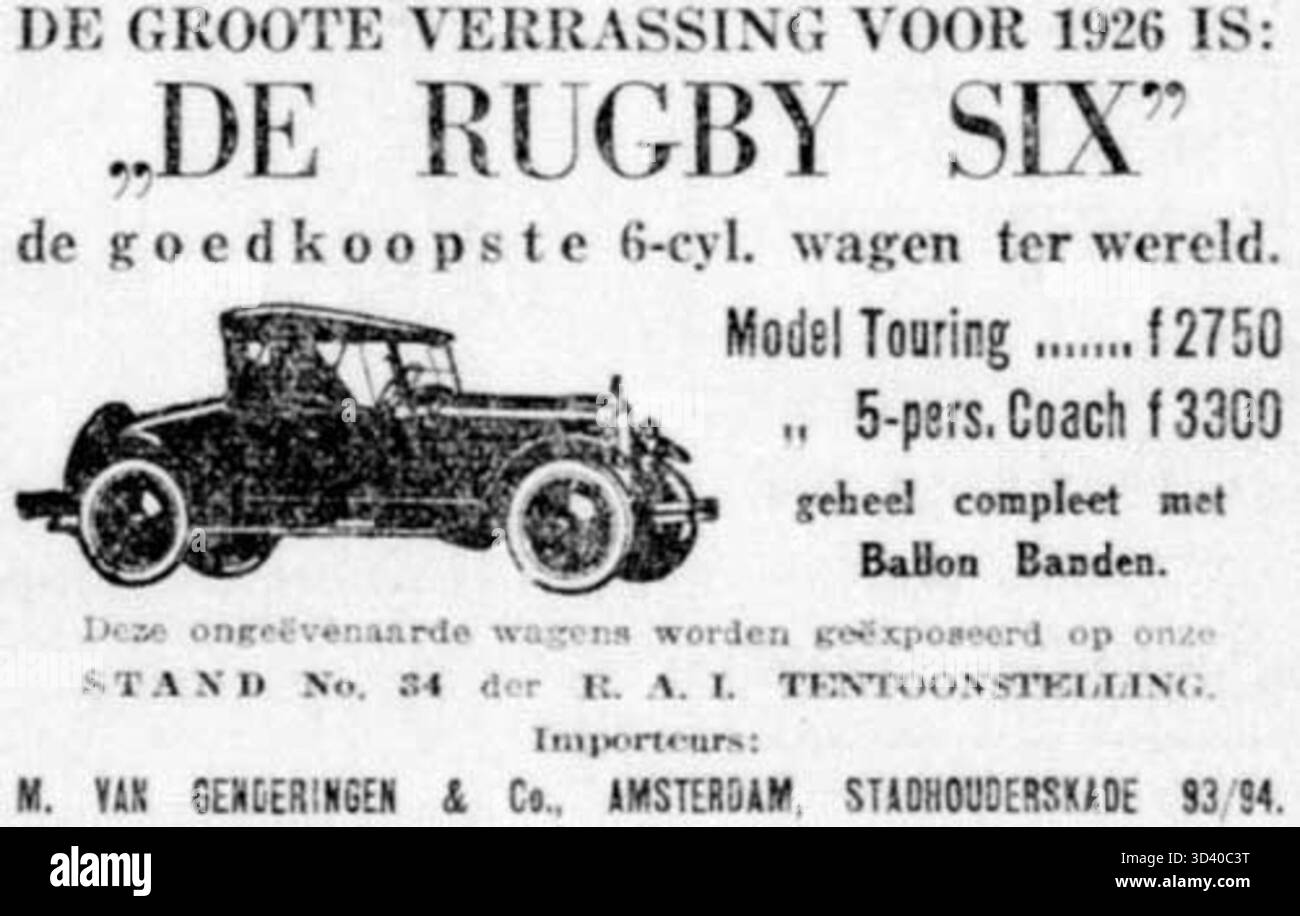 A 1926 advertisement for Rugby cars, originally marketed as Star by ...