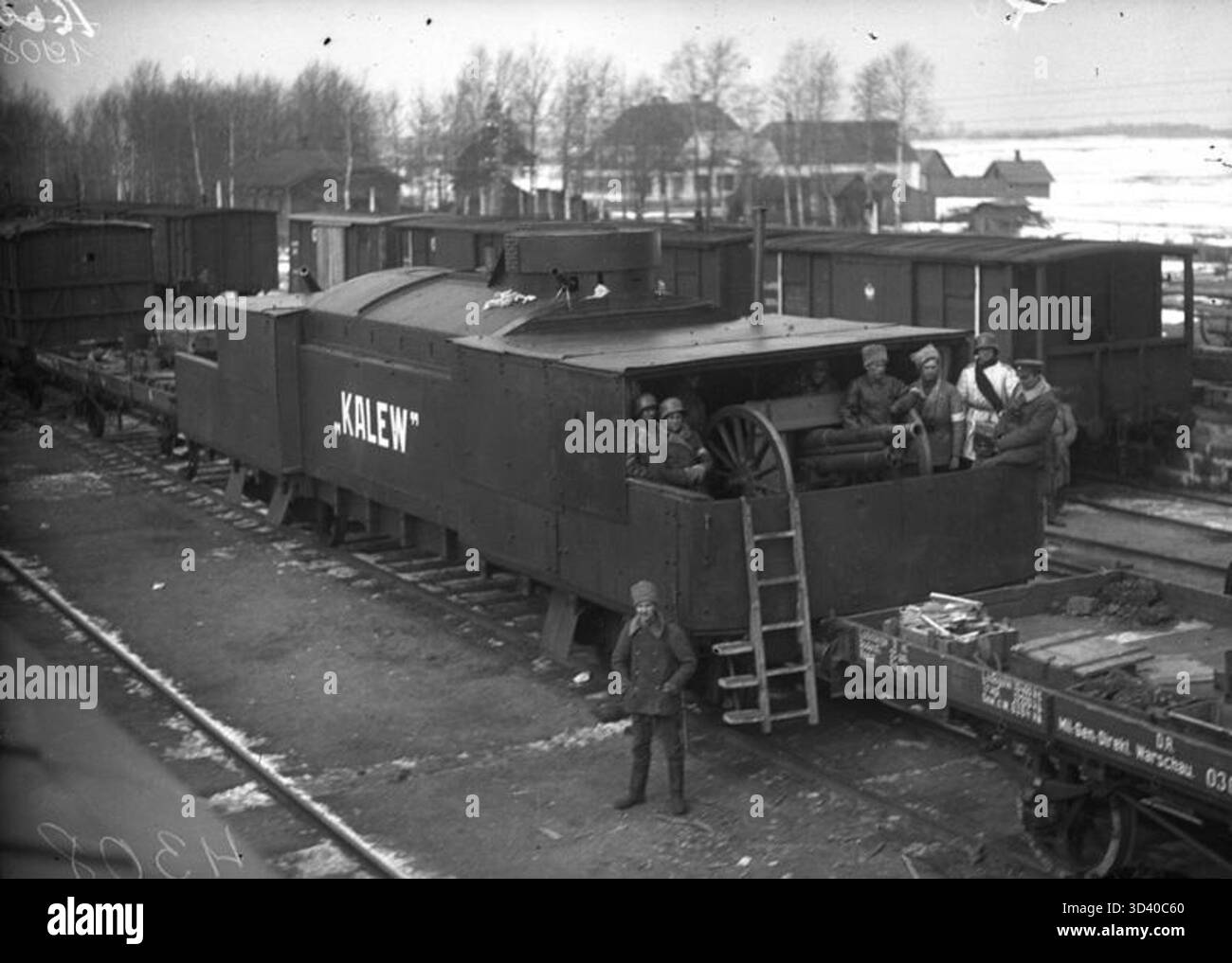 A photograph from March 1919 showing the armored train No. 2 of the ...