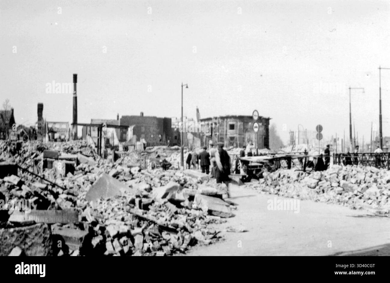 The Delftsevaart and Stokvisbrug after the May 14, 1940 German bombing ...