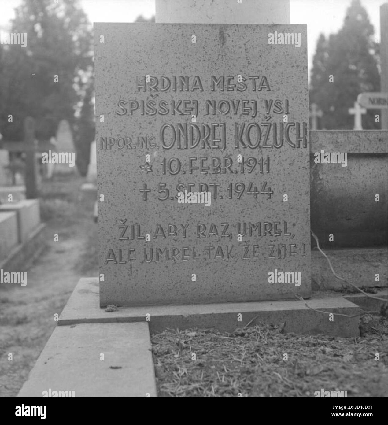 The gravestone of Dr. Ing. Ondrej Kouch, who died during the Slovak ...