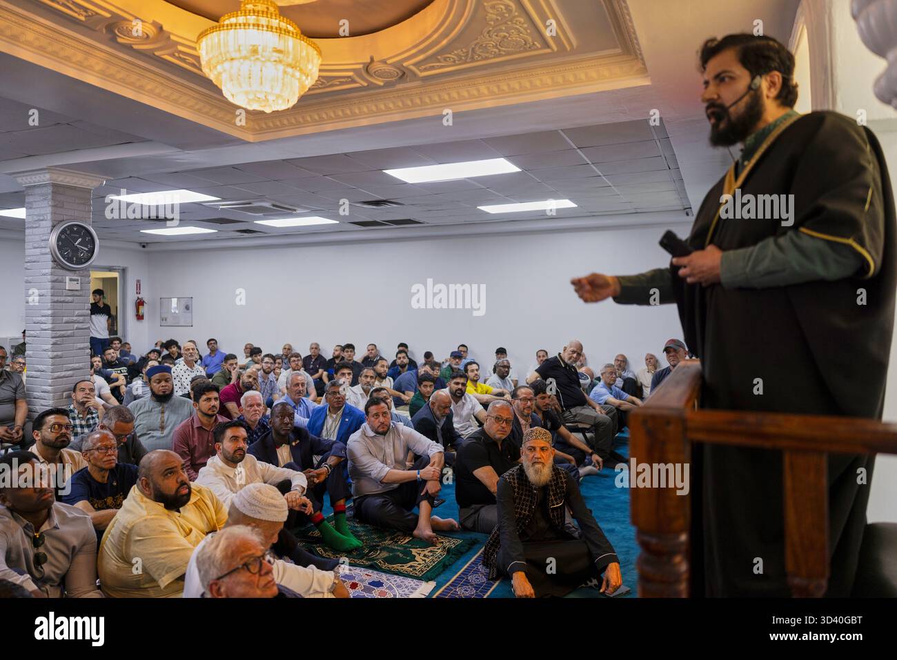New York City Mayor-elect Zohran Mamdani sits among congregants at a ...
