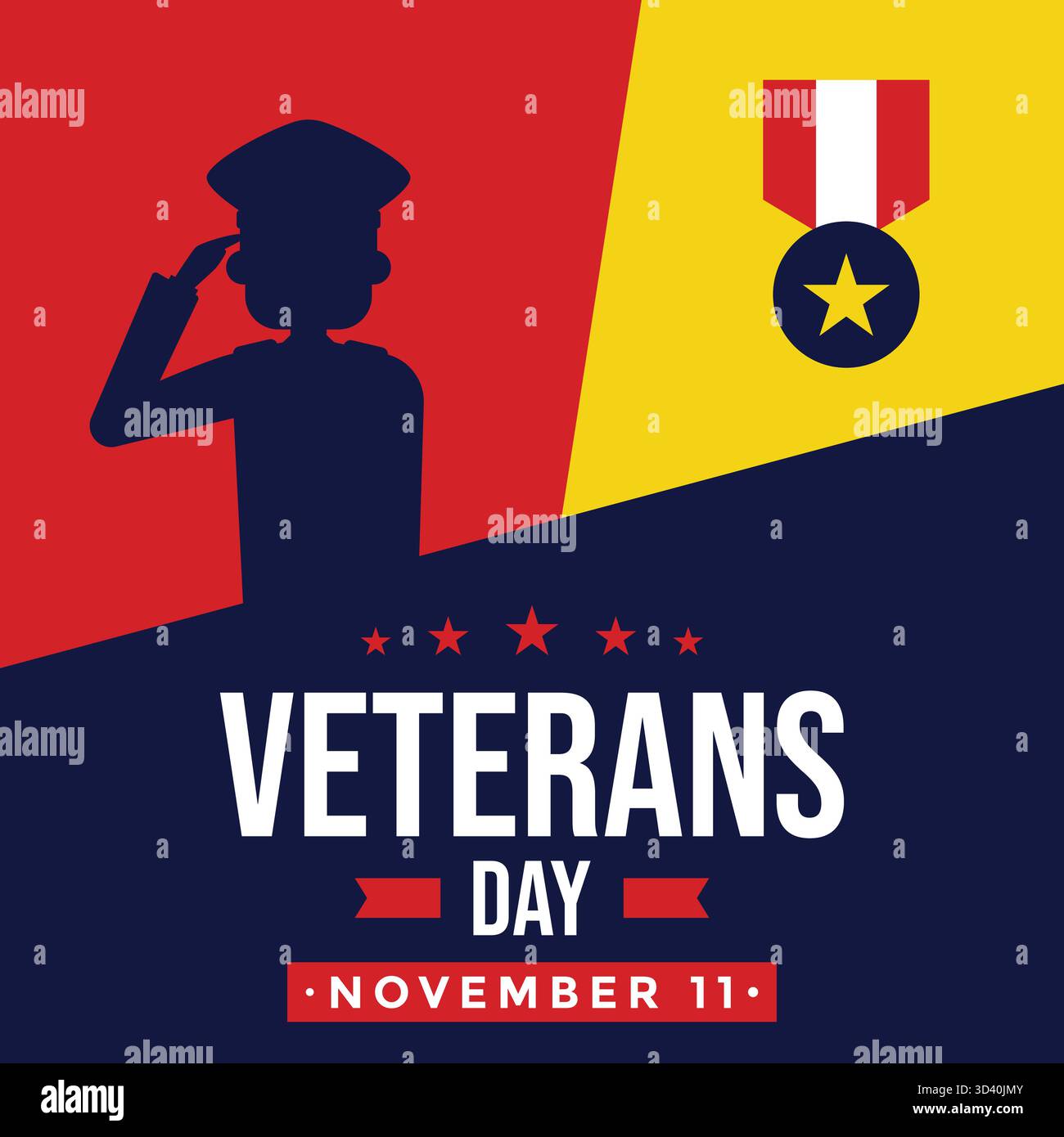 Stylized Veterans Day illustration with a saluting figure on red ...