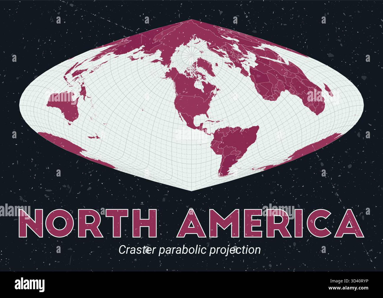 North America. World map. Craster parabolic projection centered to ...