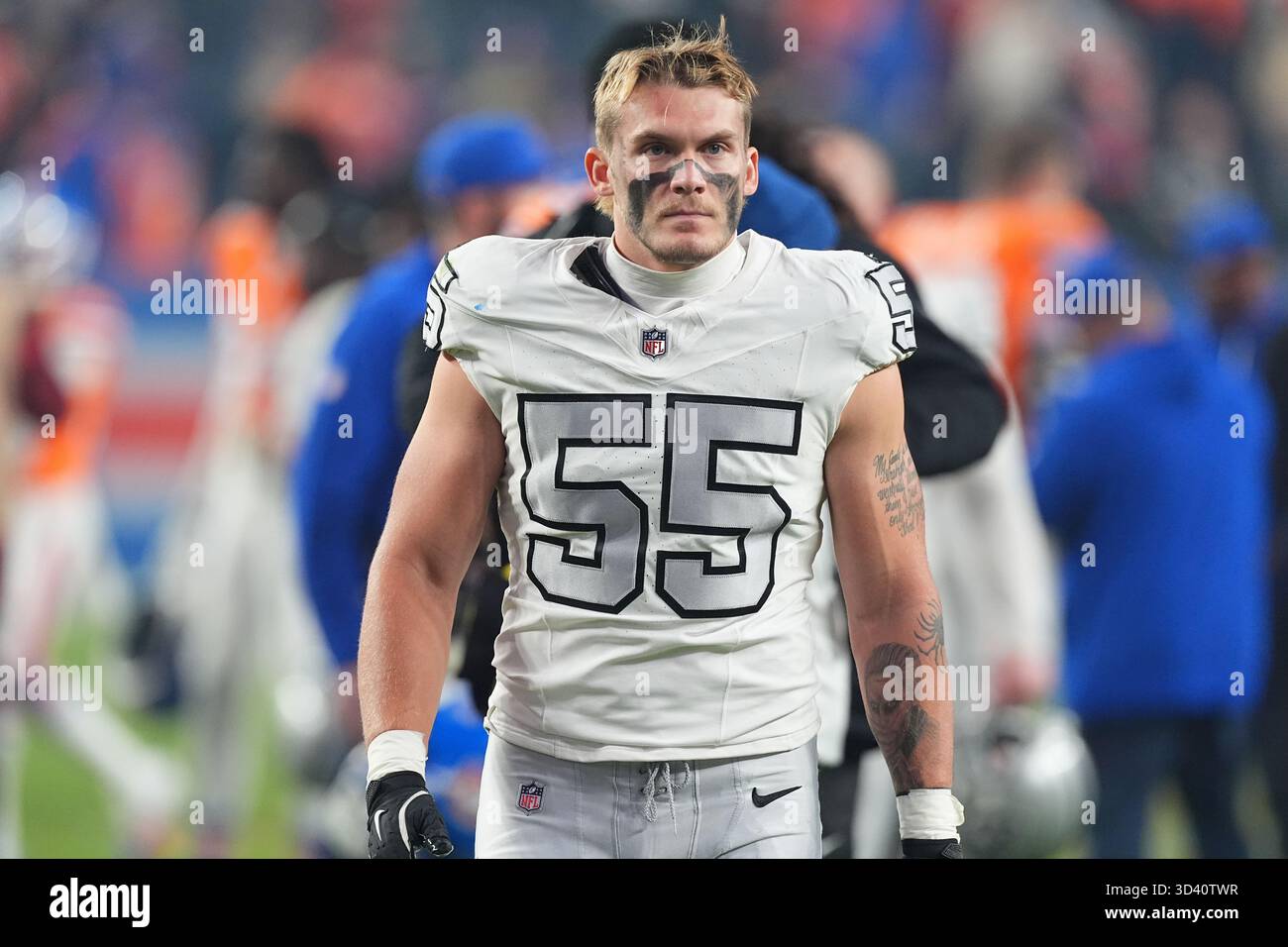 Las Vegas Raiders linebacker Cody Lindenberg (55) after an NFL football ...