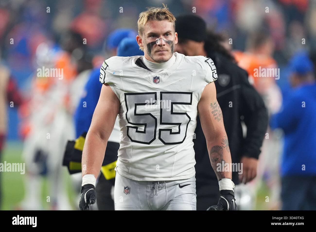 Las Vegas Raiders linebacker Cody Lindenberg (55) after an NFL football ...