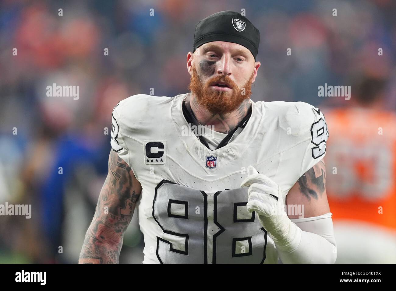 Las Vegas Raiders defensive end Maxx Crosby (98) after an NFL football ...