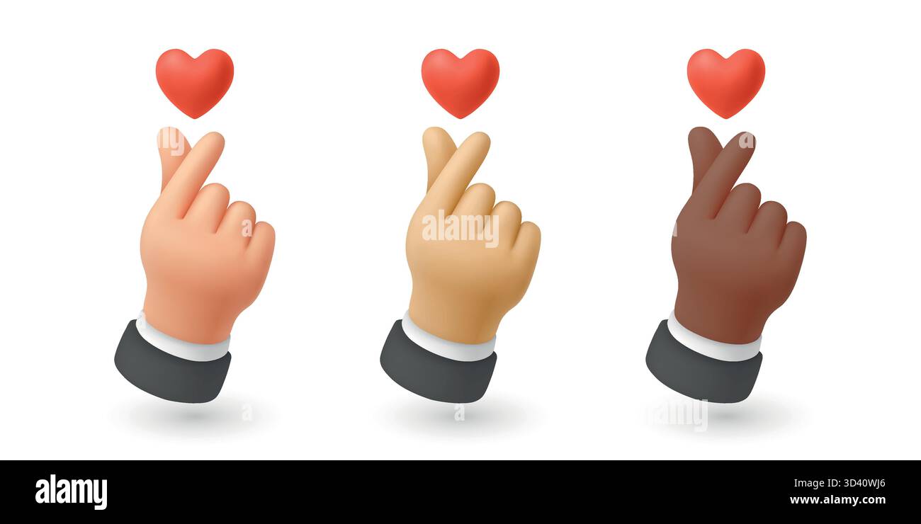Vector 3d Finger Heart Hand Gesture Set. Korean Finger Heart ...