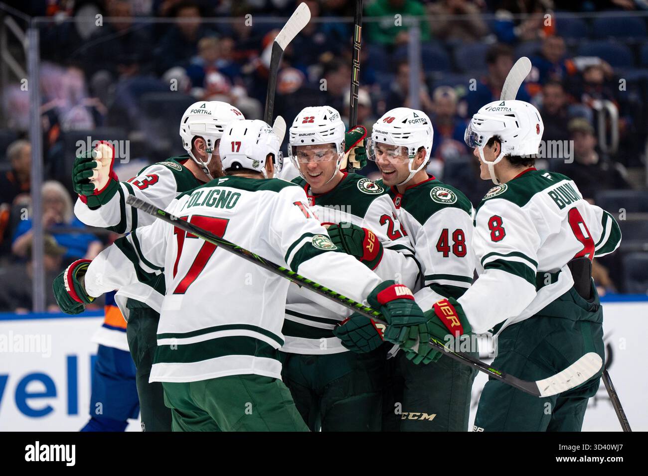 Minnesota Wild players celebrate after a goal by right wing Danila ...