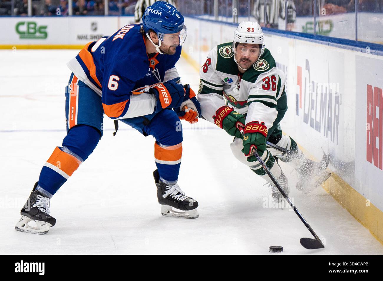 New York Islanders defenseman Ryan Pulock (6) blocks Minnesota Wild ...