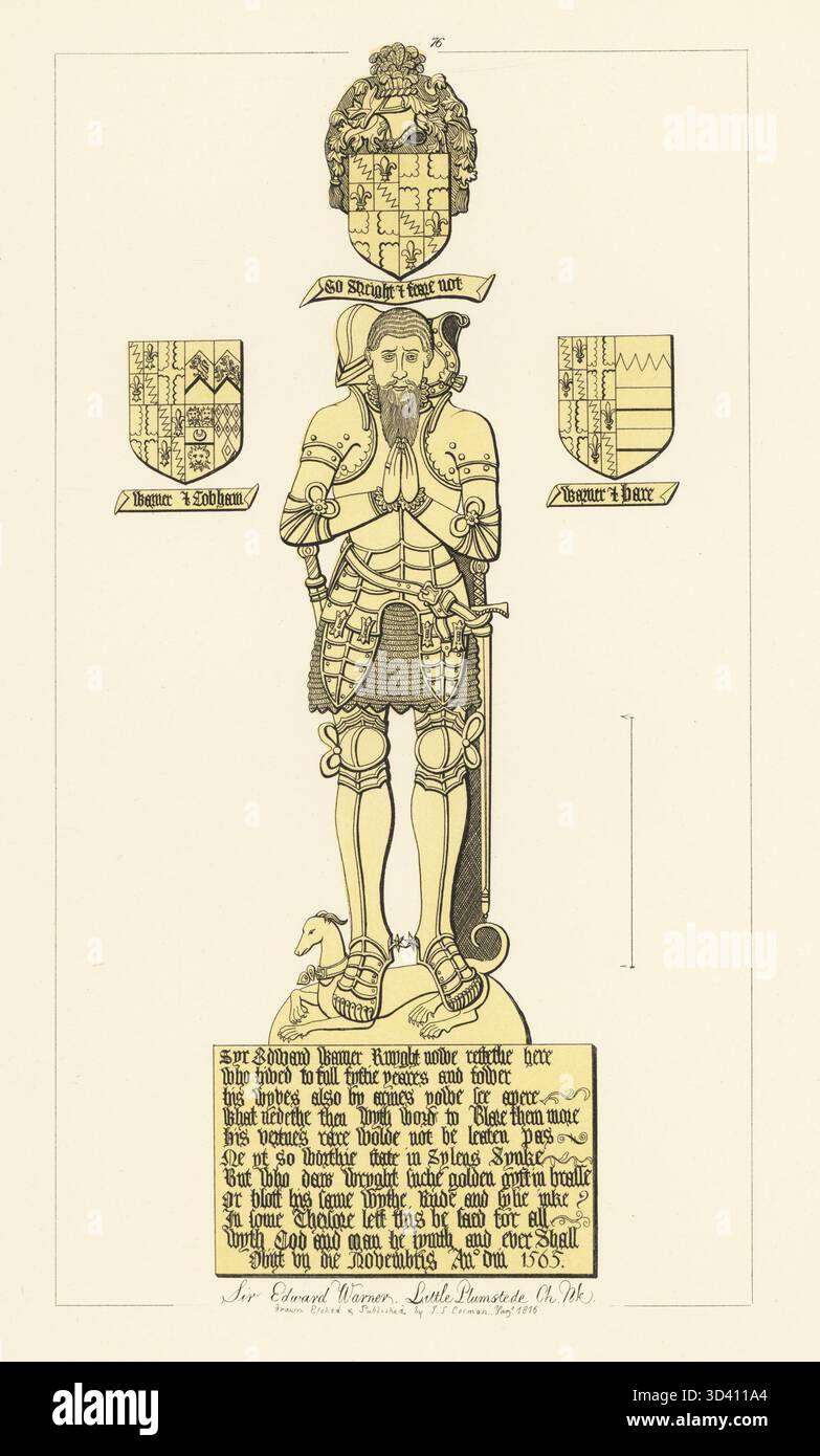 Sir Edward Warner, knight in suit of armour, 1565. With coats of arms ...