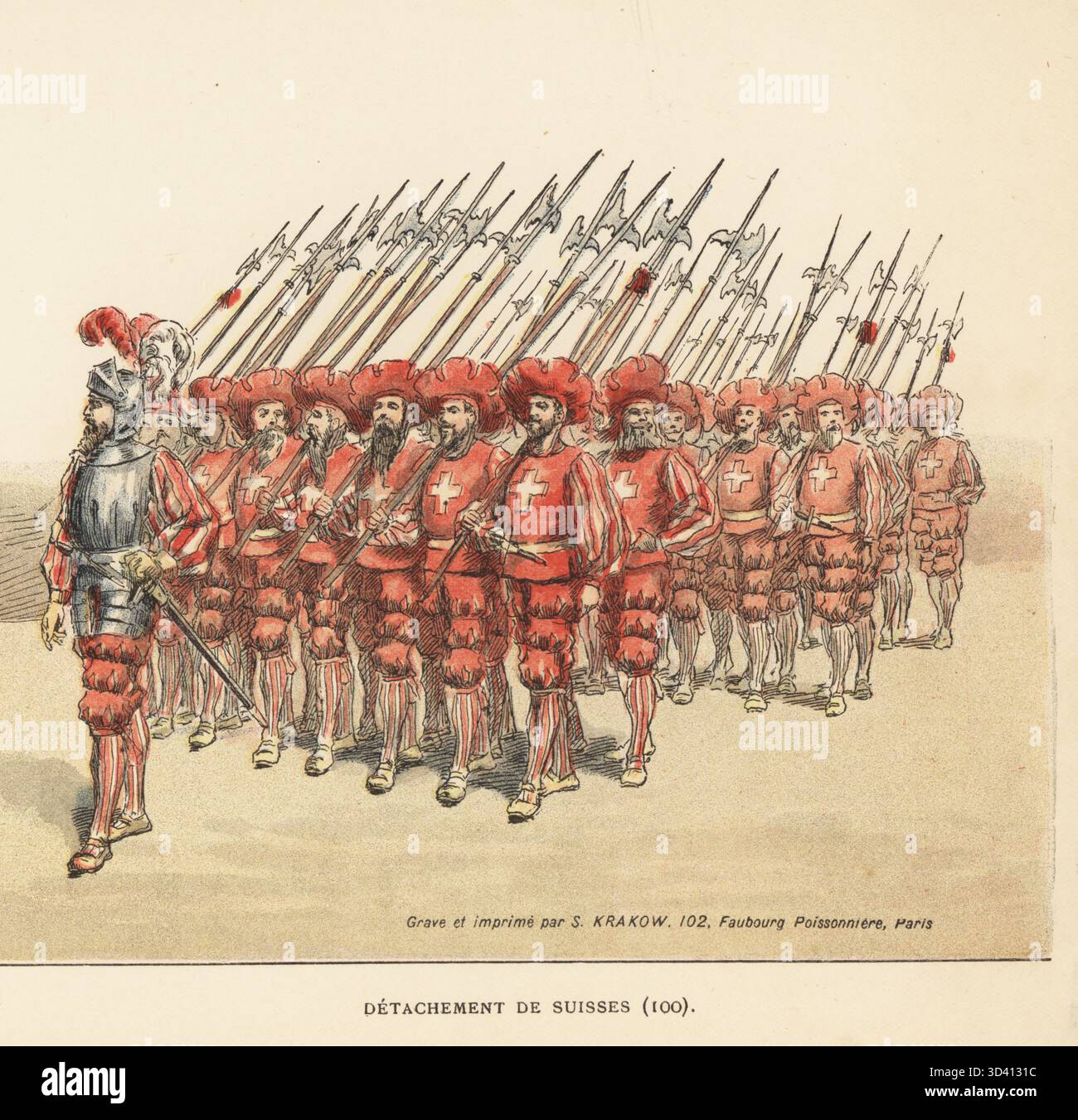 Detachment of Swiss Guards with halberds marching in the parade. An ...