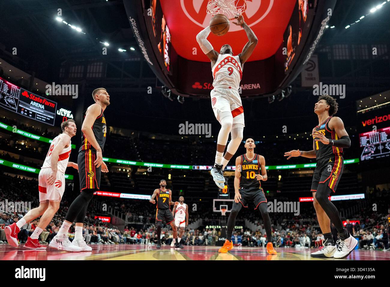 Toronto Raptors forward RJ Barrett (9) dunks against the Atlanta Hawks ...
