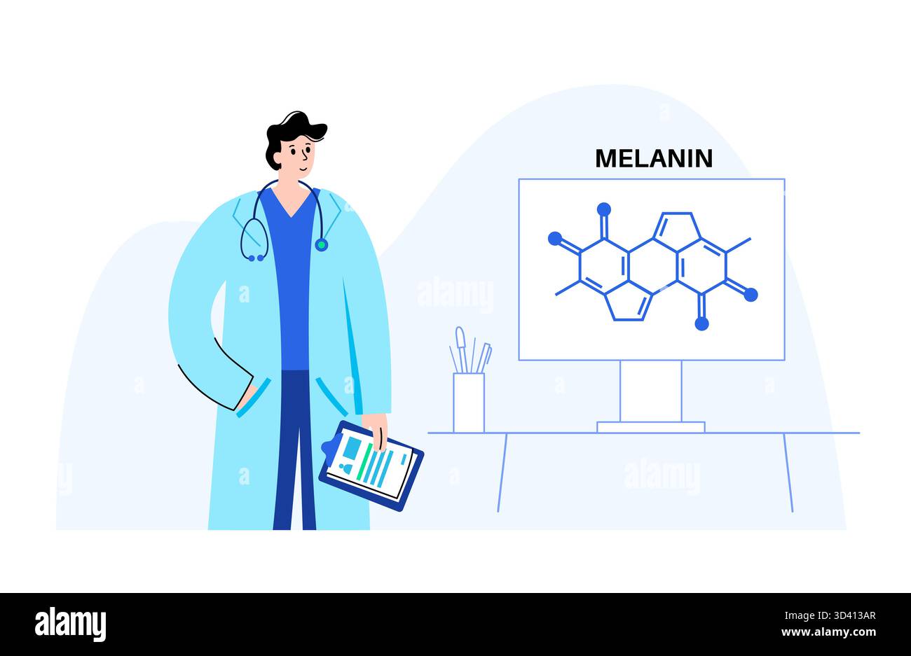 Illustration of the chemical structure of melanin. Melanin is a complex ...